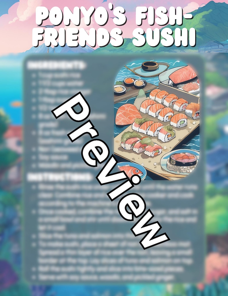 Ponyo THEMED Dinner and Cocktail Menus (includes Grocery List, Cooking ...