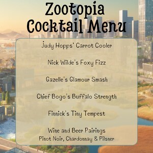 Zootopia EDITABLE Dinner & Drink Menu With Grocery List - Etsy