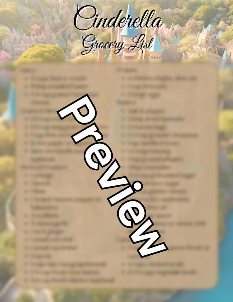 Cinderella (1997) Themed Dinner & Drink EDITABLE Menus (with Grocery ...