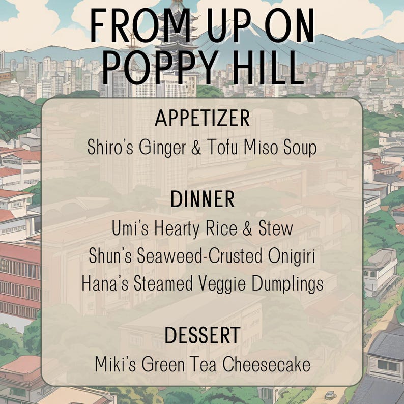 From up on Poppy Hill THEMED Dinner and Cocktail Menus (includes ...