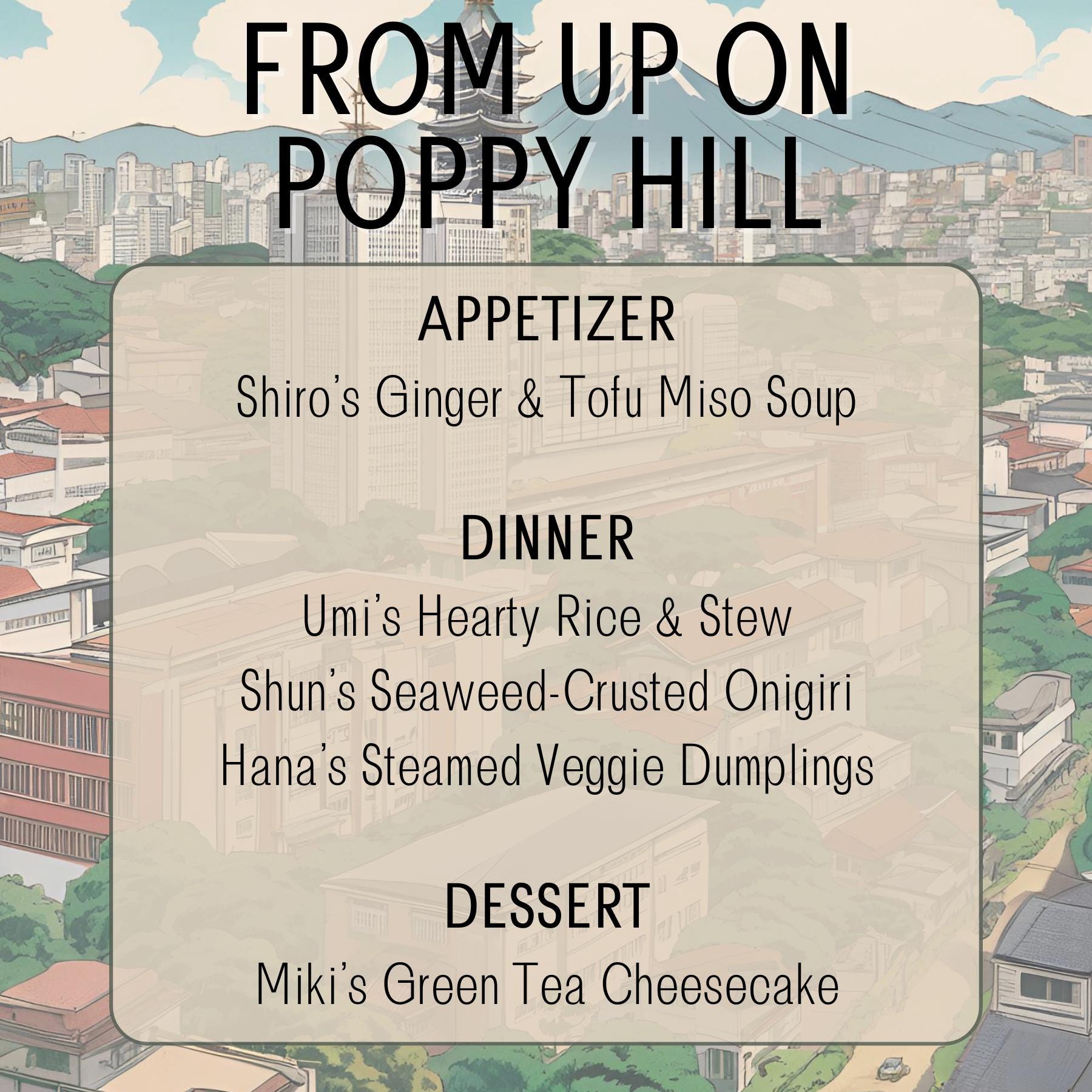 From up on Poppy Hill THEMED Dinner and Cocktail Menus (includes ...