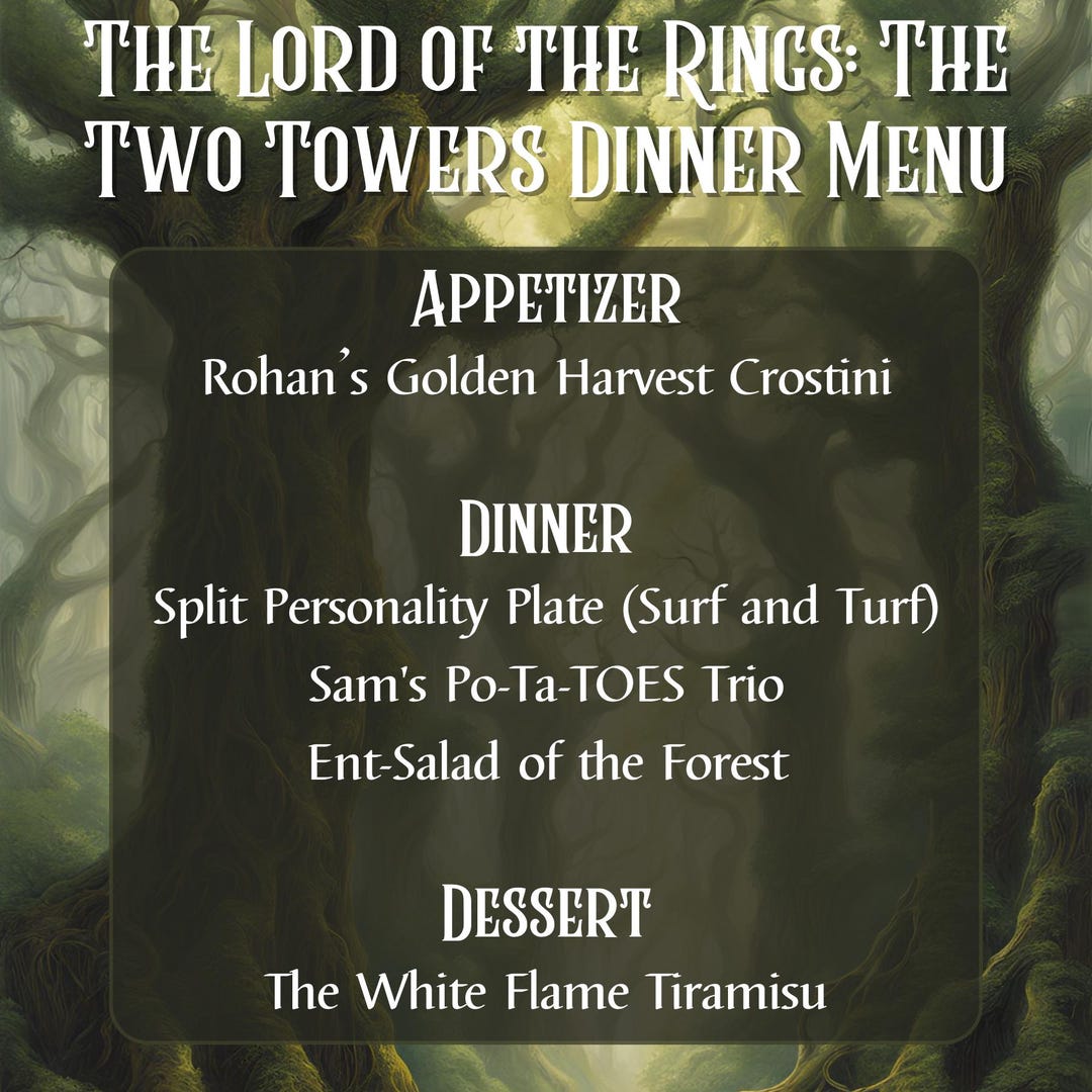 Lord of the Rings: the Two Towers EDITABLE Dinner & Drink Menus - Etsy