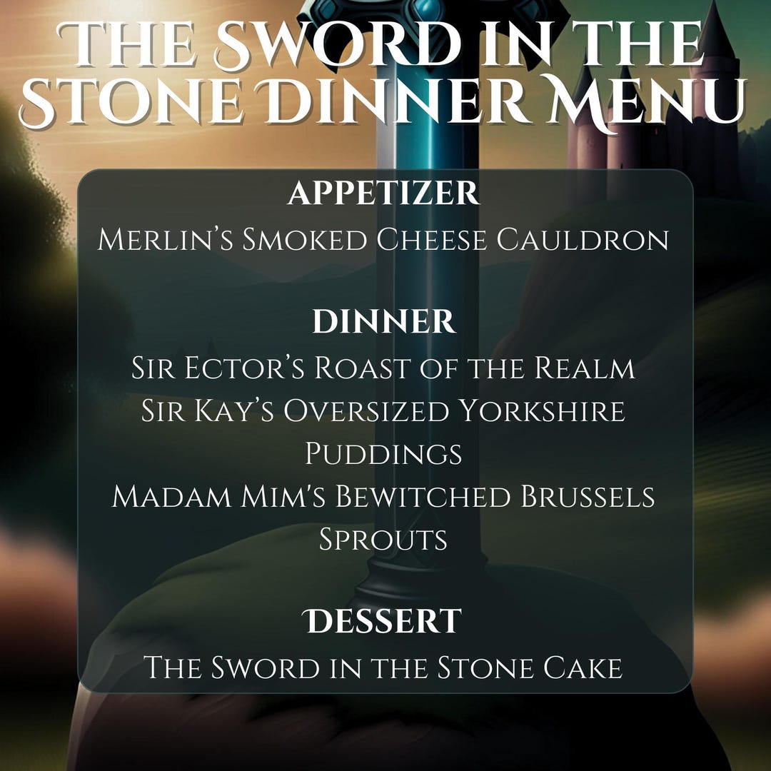 Sword in the Stone Dinner Menu, Cocktail Recipes, Cooking Plans - Etsy