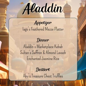 Aladdin THEMED Dinner and Cocktail Menus (includes Grocery List ...