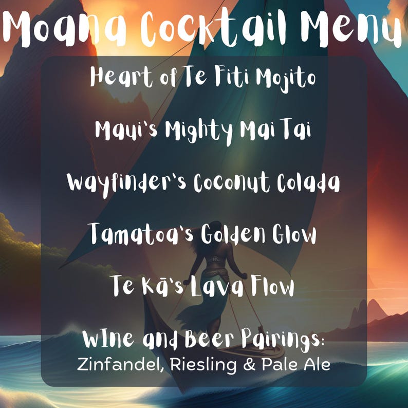 Moana EDITABLE Dinner & Drink Menus With Grocery List - Etsy