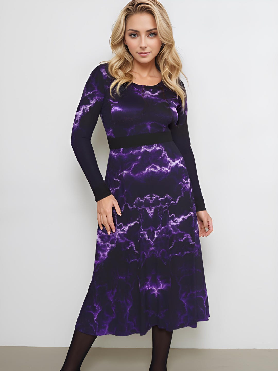 Purple Lightning Storm Dance Dress, Women's Long Sleeve Performance ...