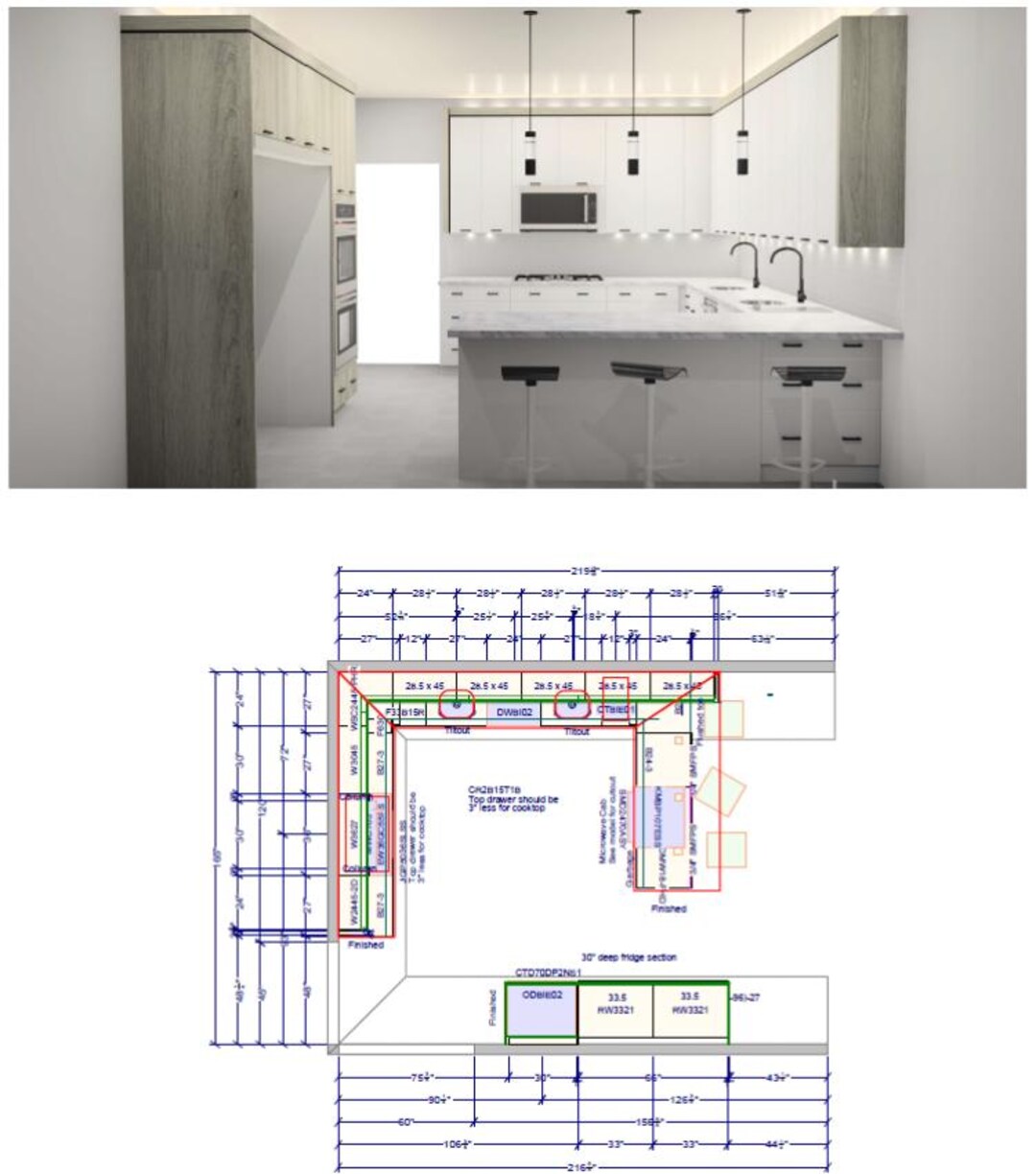 Custom Kitchen Interior Design: Floor Plan, 3D Render - Etsy