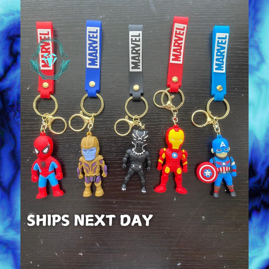 Marvel Hero Keychains W/ Logo Strap | Spider-man, Thanos, Black Panther ...