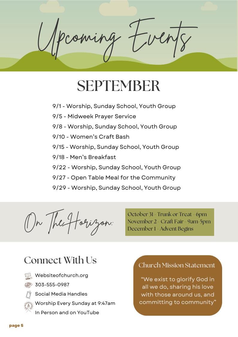 Church Newsletter Canva Template - Print - Etsy