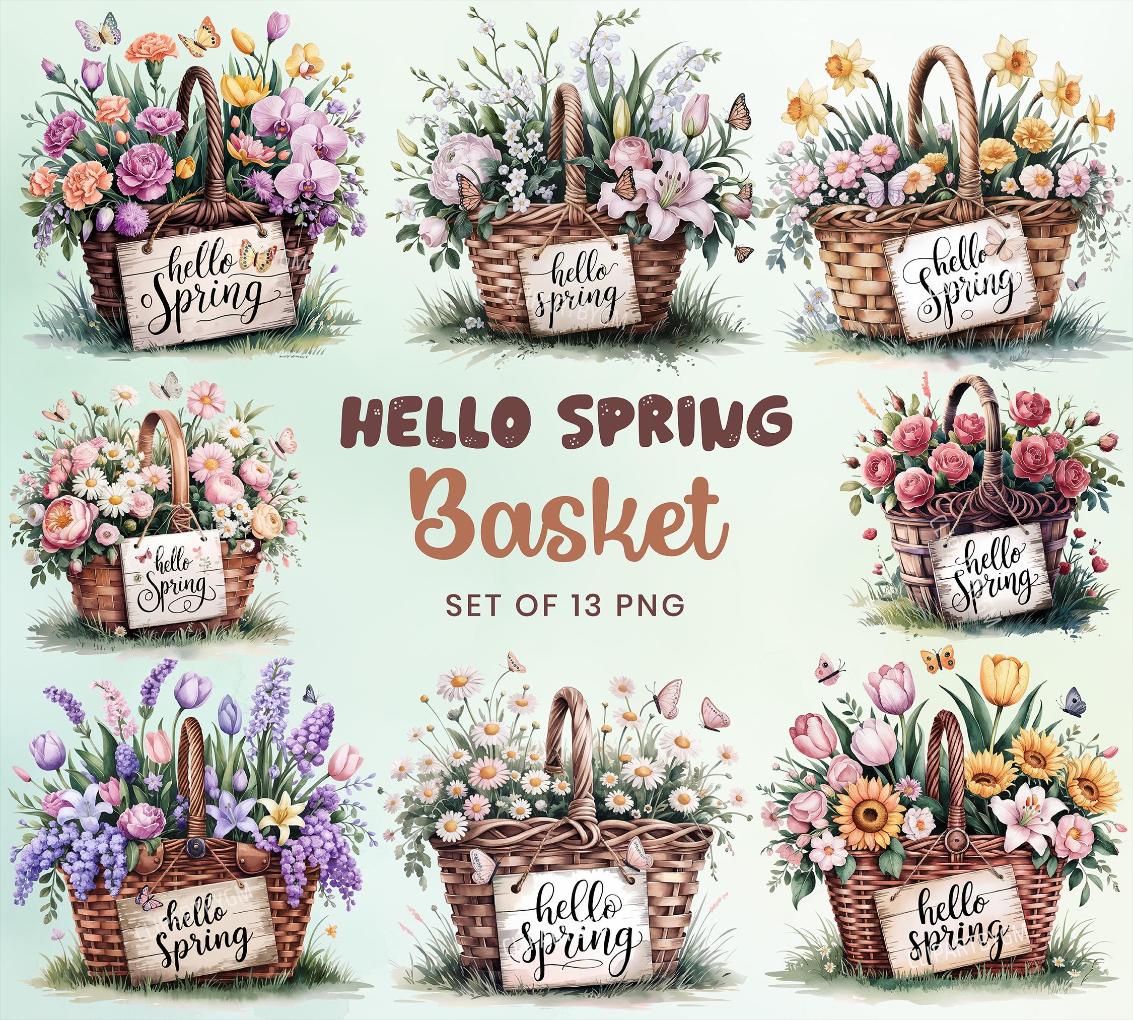 Welcome Spring Flowers Clipart Bundle, Watercolor Flowers Clipart ...