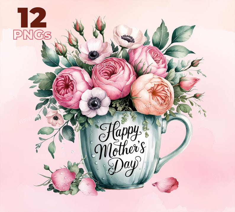 Happy Mother's Day Clipart Set | Floral Mother's Day Pngs | Mom's Day ...