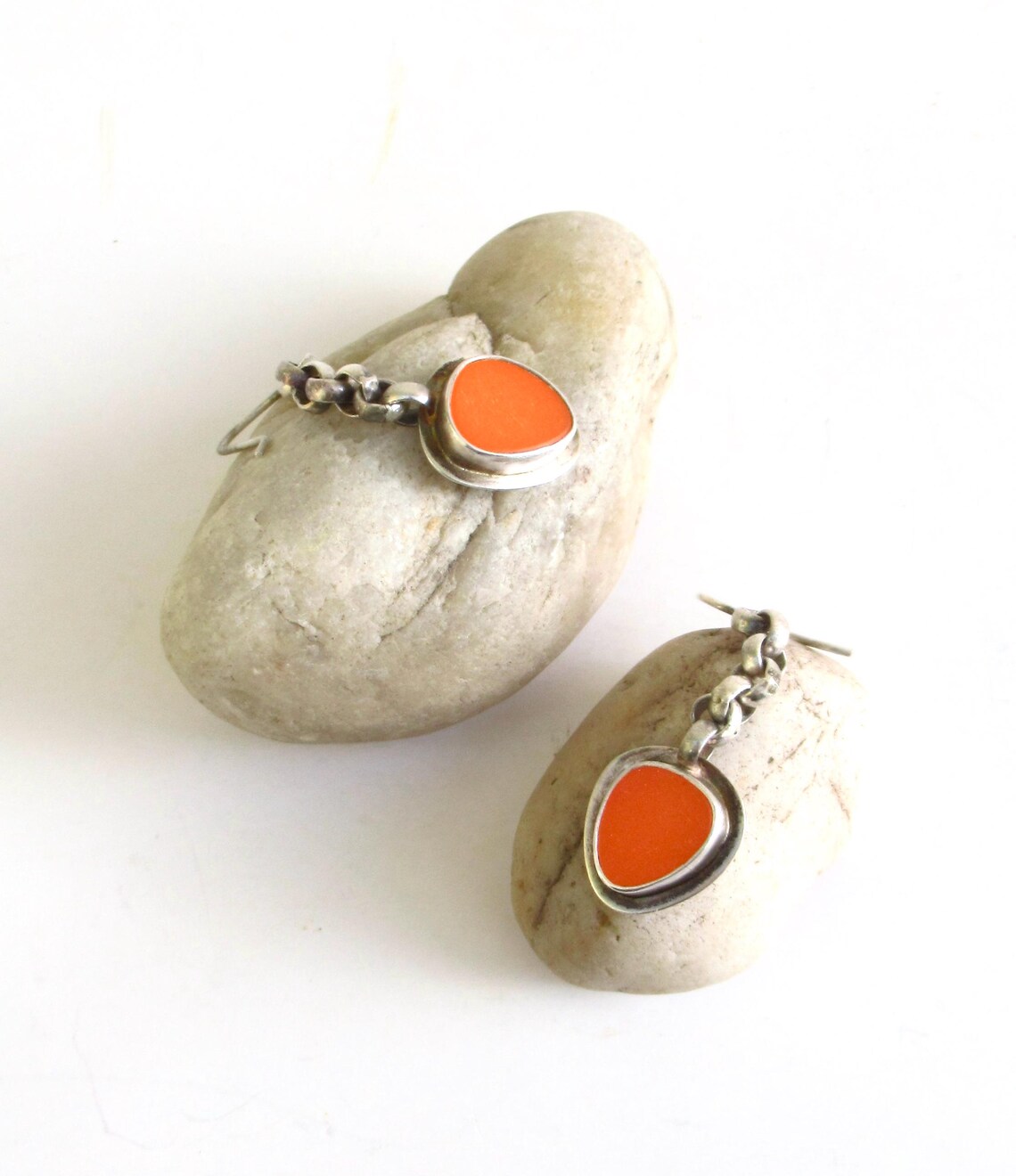 Amy Faust Sterling Silver up Cycled Glass Statement Earrings ... Bold ...