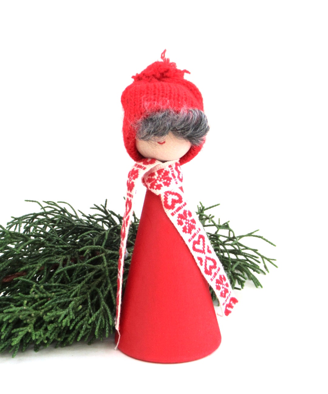Swedish Gnome ... Wood and Wool Girl Elf ... Figurine Decoration ...
