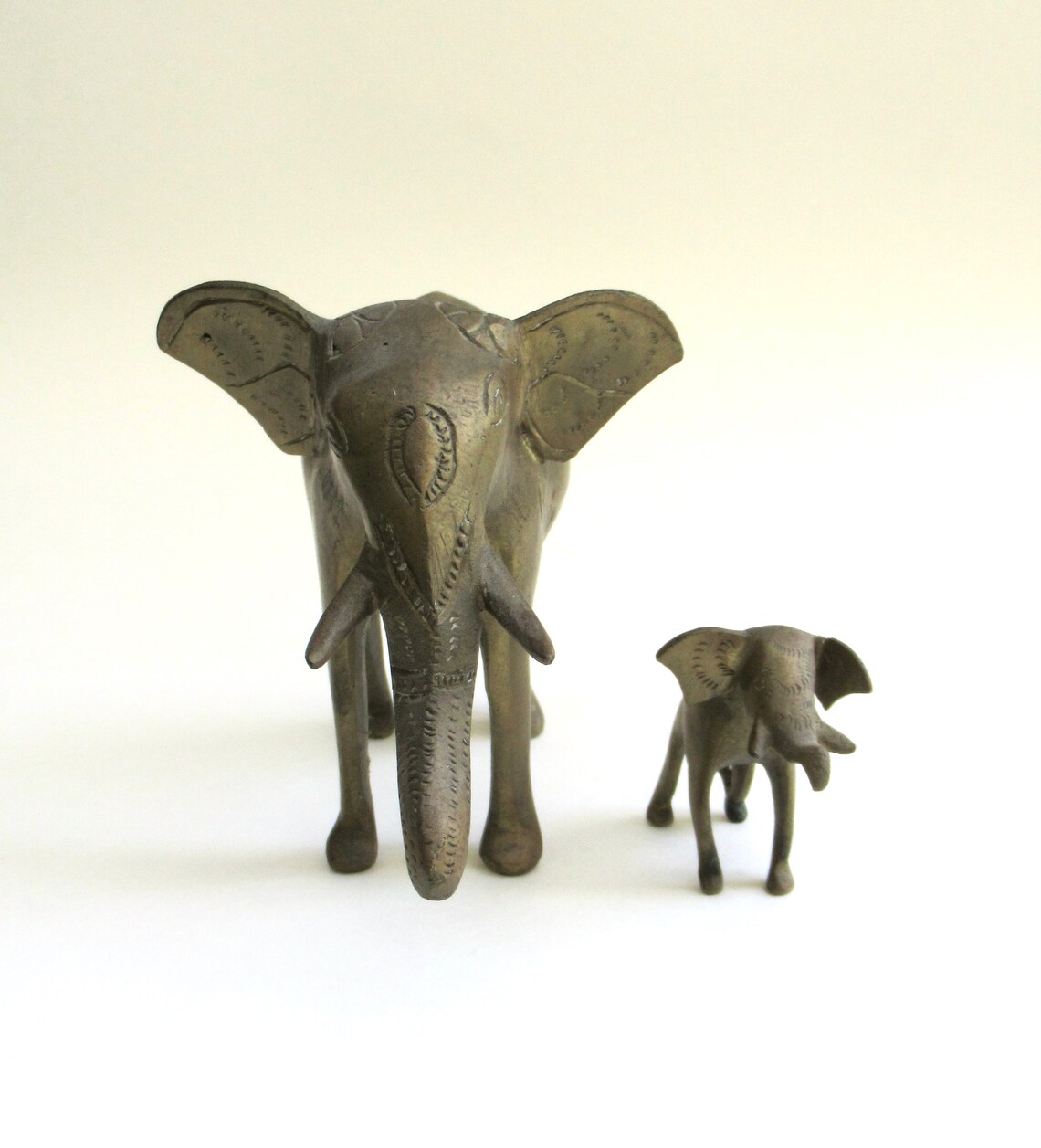 Brass Metal Elephants ... Two Large Metal Elephant Sculptures ...