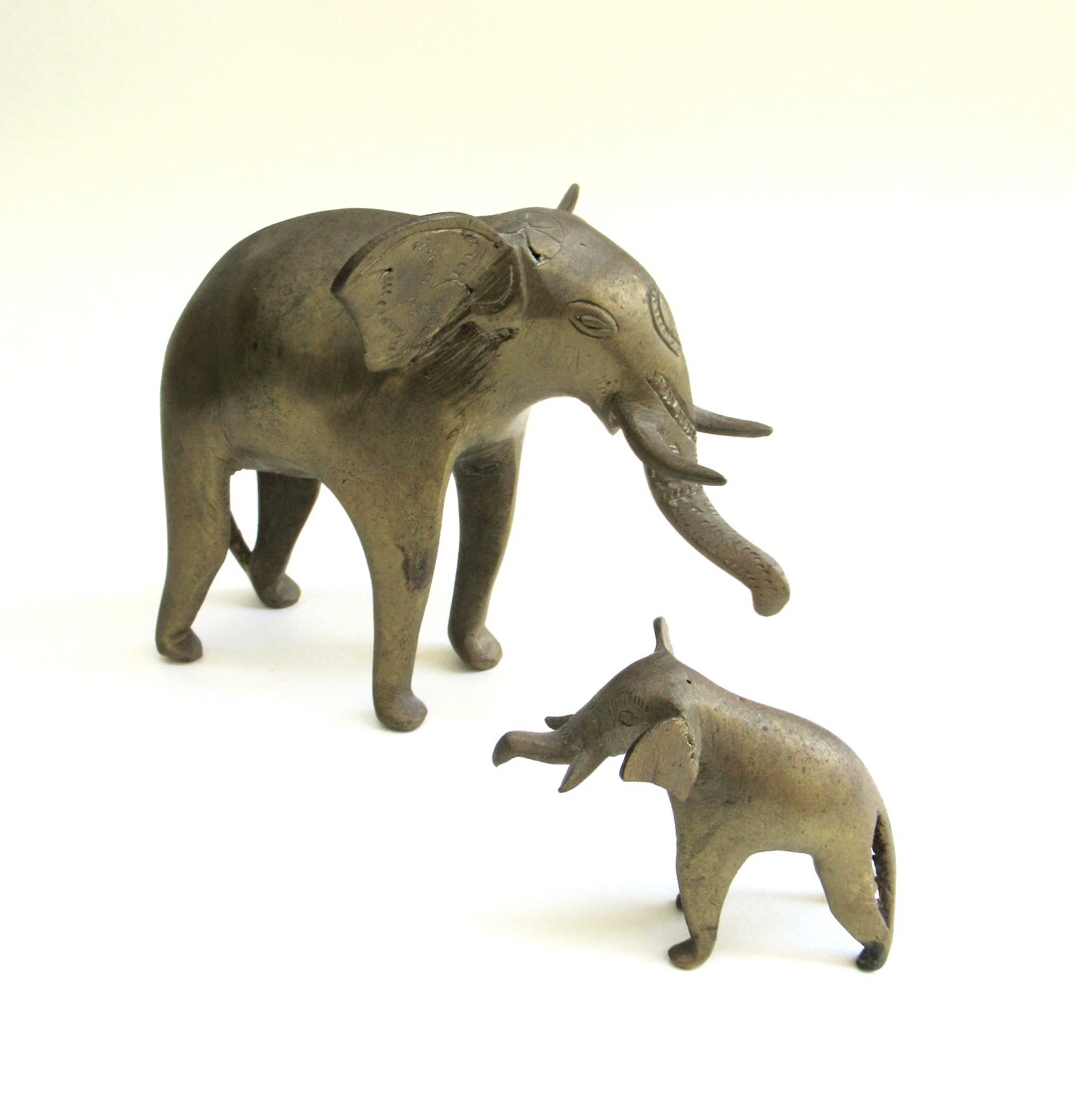 Brass Metal Elephants ... Two Large Metal Elephant Sculptures ...