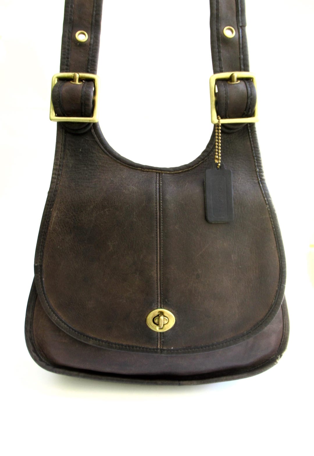 RARE Coach Crescent Saddle Bag ... Vintage NYC ... Dark Brown ...