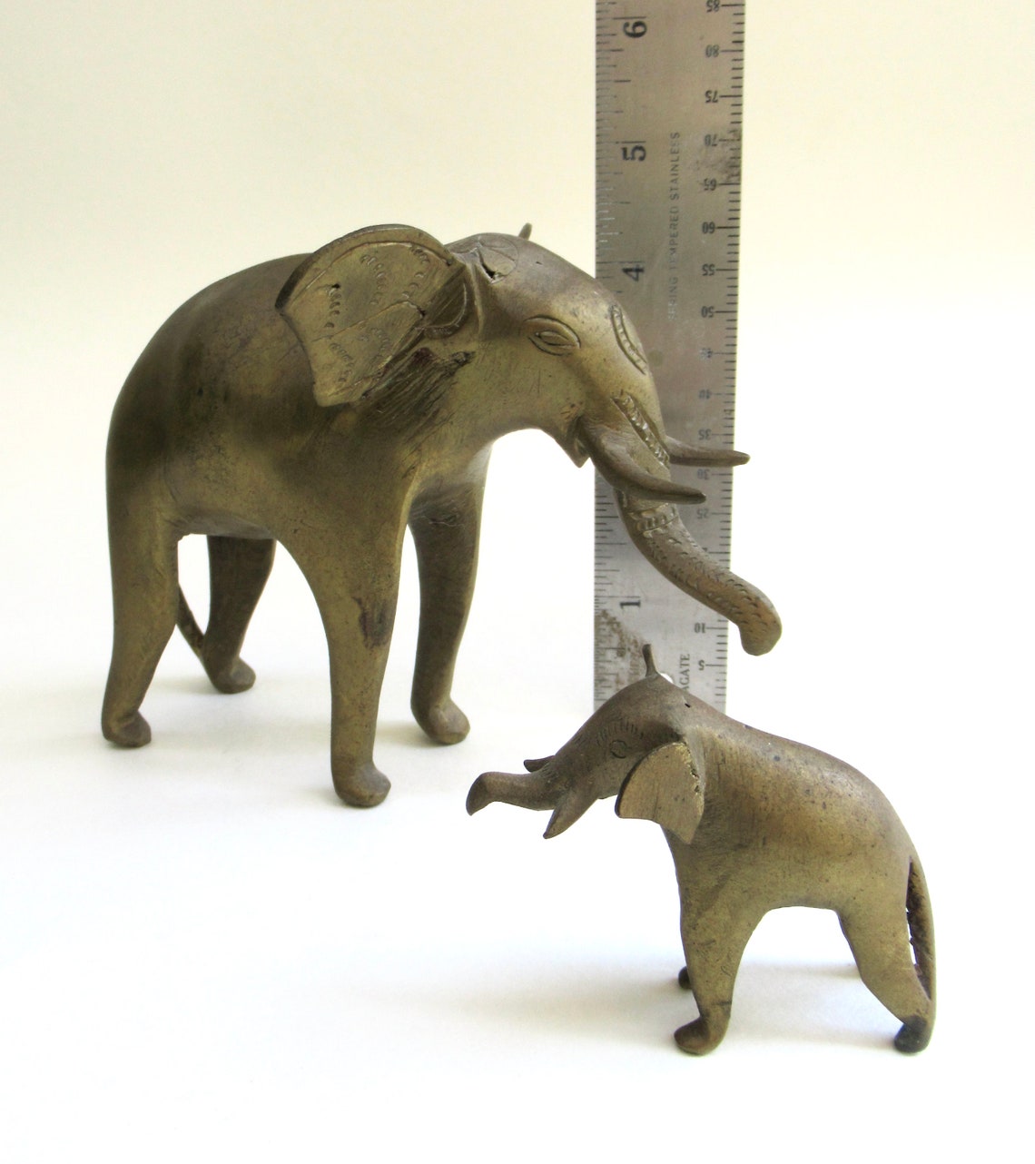 Brass Metal Elephants ... Two Large Metal Elephant Sculptures ...
