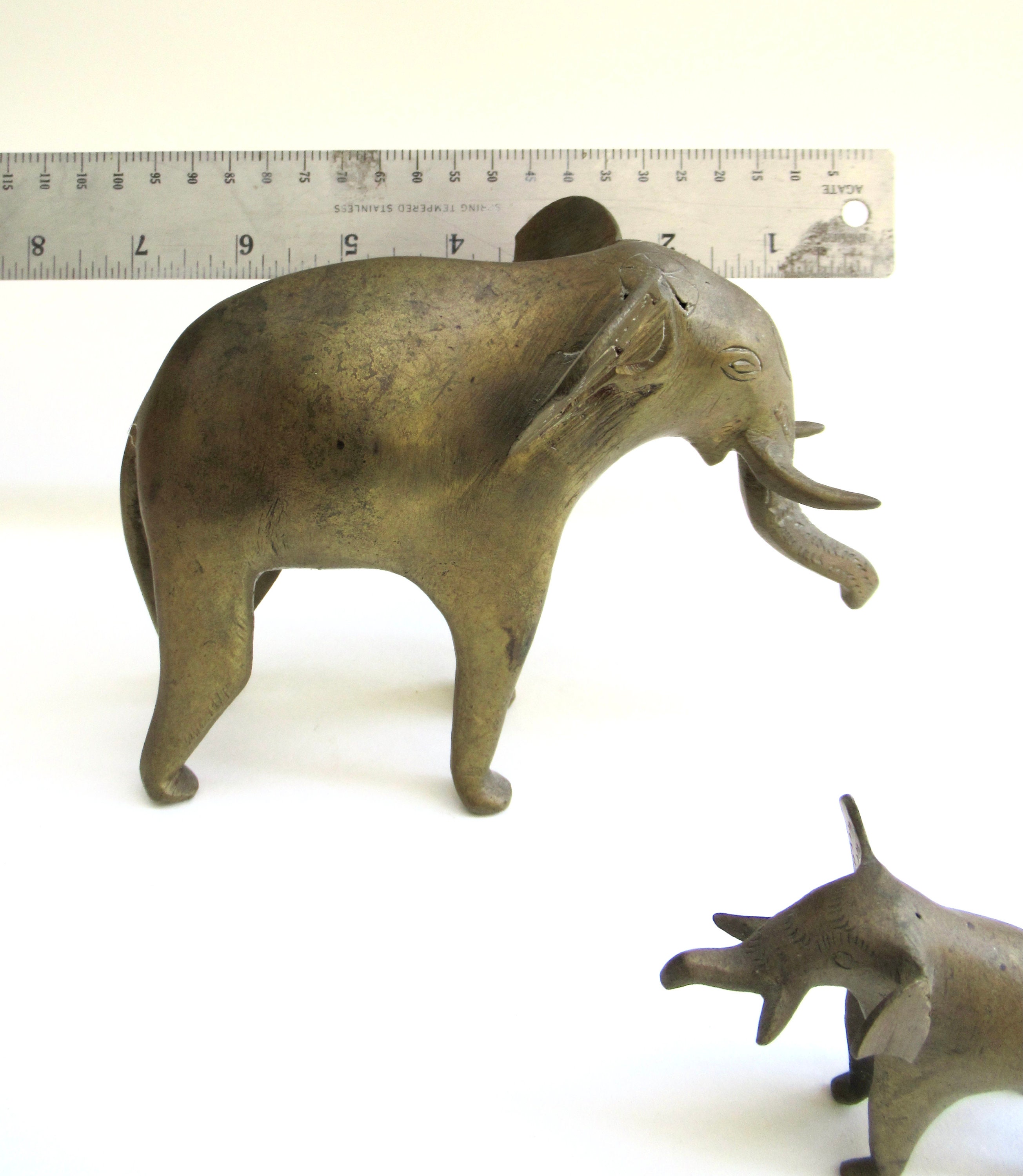 Brass Metal Elephants ... Two Large Metal Elephant Sculptures ...