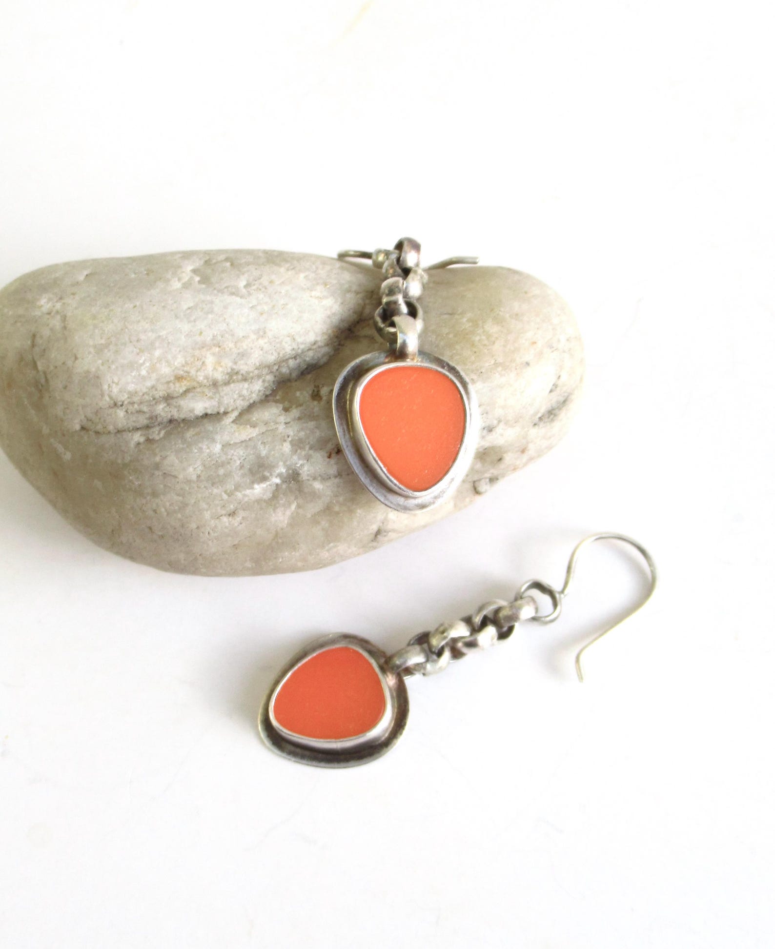Amy Faust Sterling Silver up Cycled Glass Statement Earrings ... Bold ...