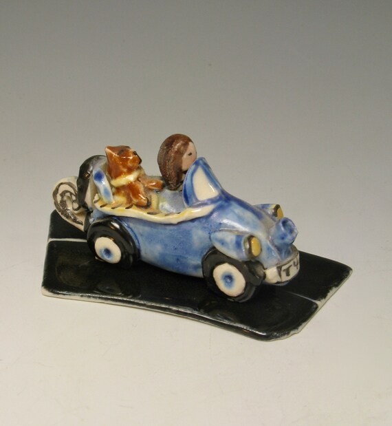 Vintage Artisan Ceramic Car Driving on a Ceramic Road ... - Etsy