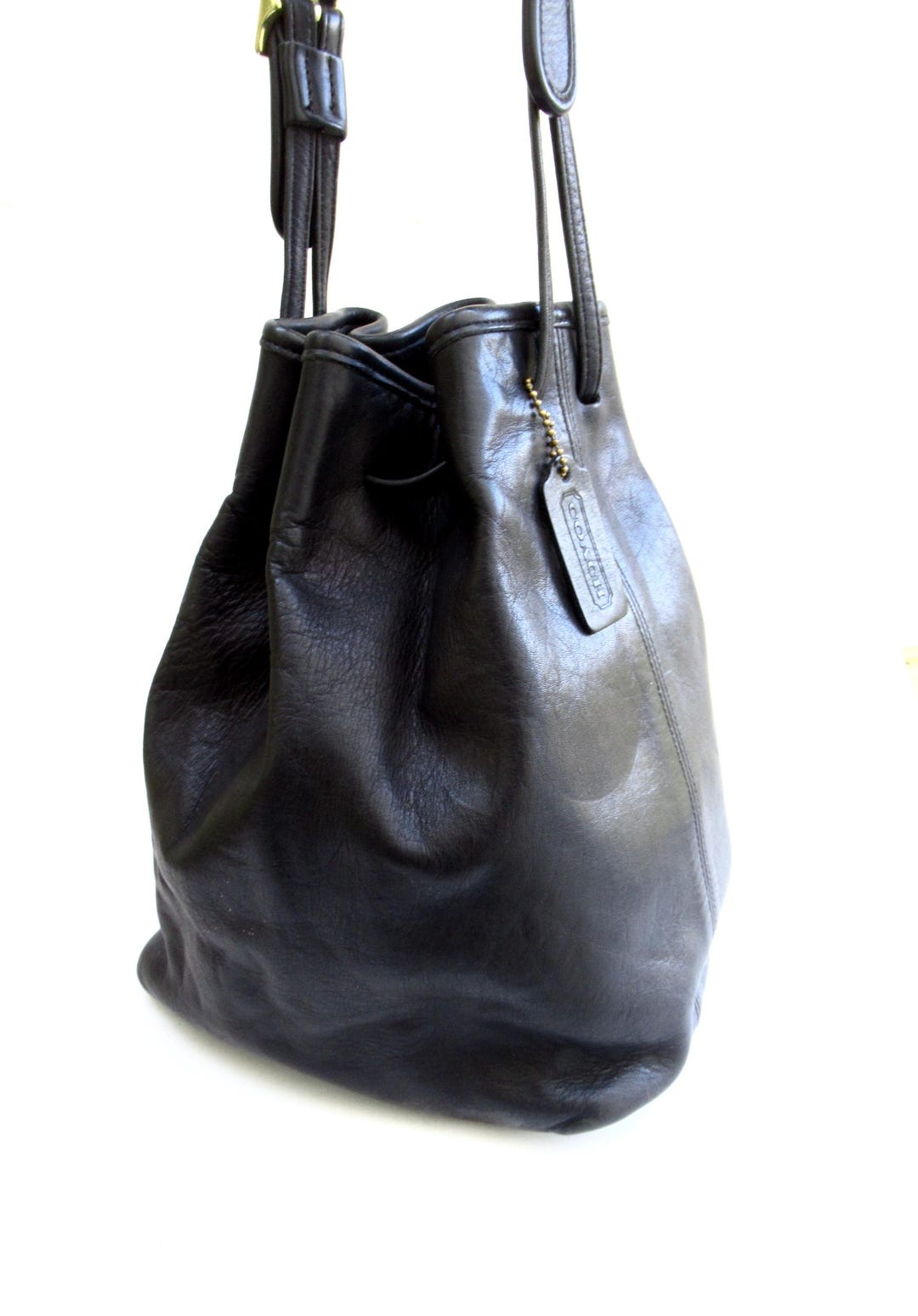 Vintage Coach Legacy Drawstring Bag ... Black Leather Hobo Shoulder Bag ...