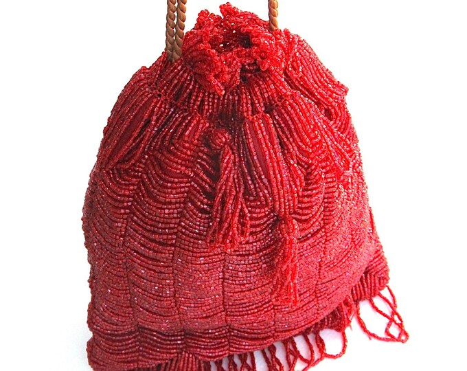 Beautiful Ruby Red Beaded Bag ... Vintage Beaded Purse - Etsy