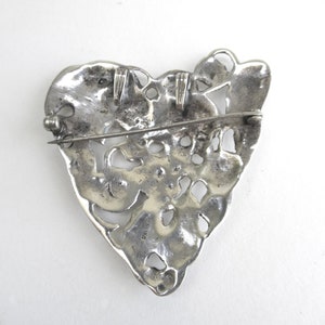 Unusual Vintage Sterling Silver Heart Pin ... Unique Grape Motif ...