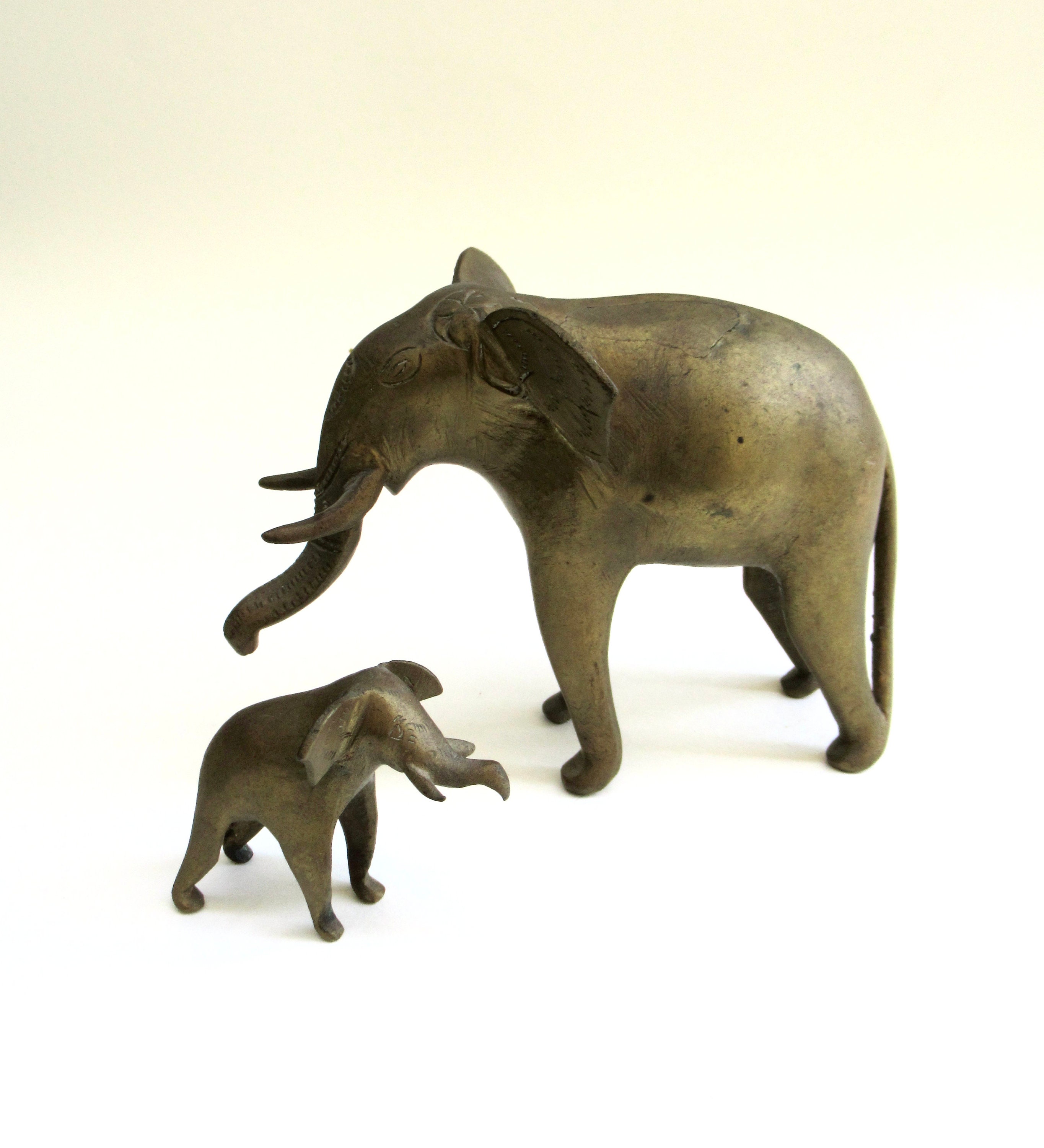Brass Metal Elephants ... Two Large Metal Elephant Sculptures ...