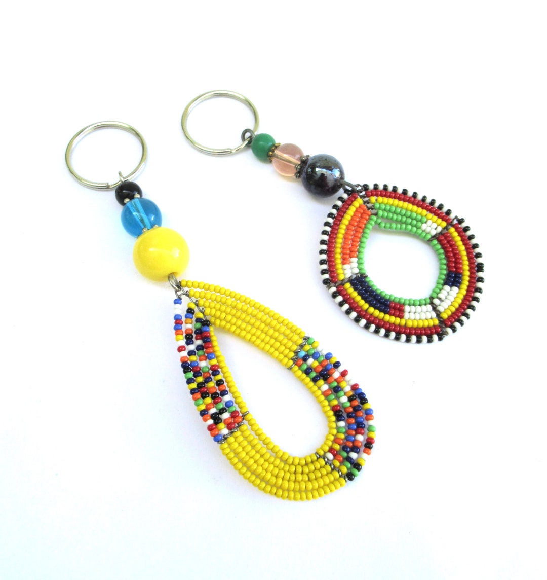 Kenyan Maasai Beaded Key Rings ... Two African Bead Fob ... Kenya ...