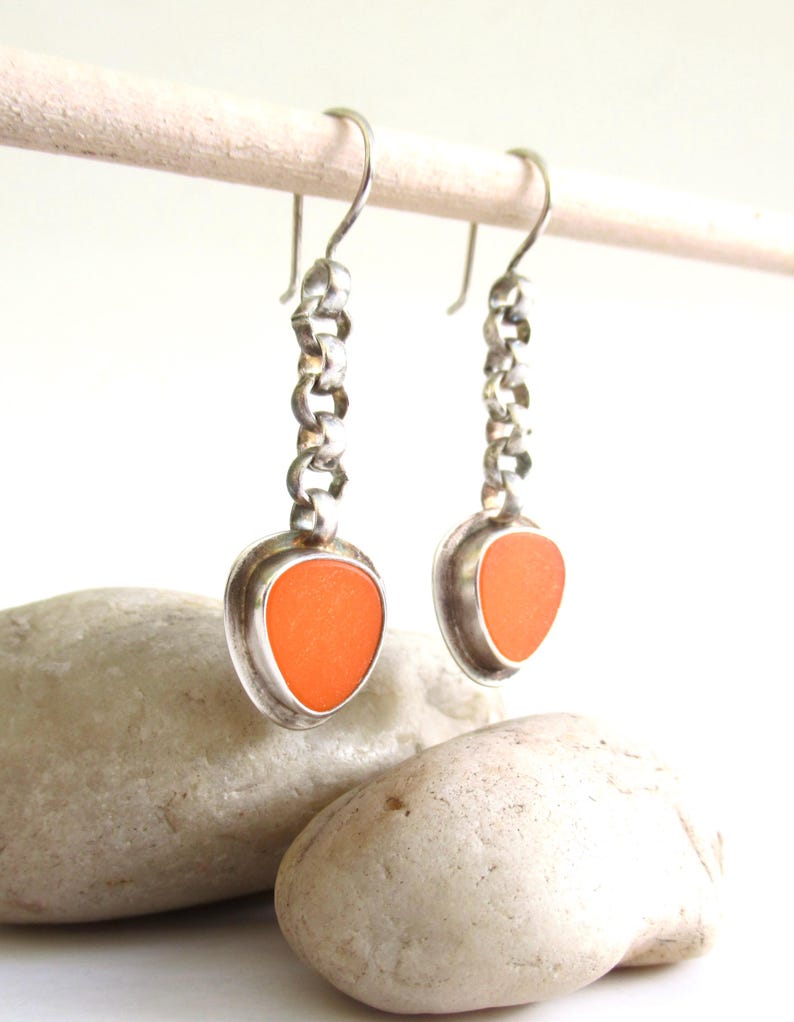 Amy Faust Sterling Silver up Cycled Glass Statement Earrings ... Bold ...