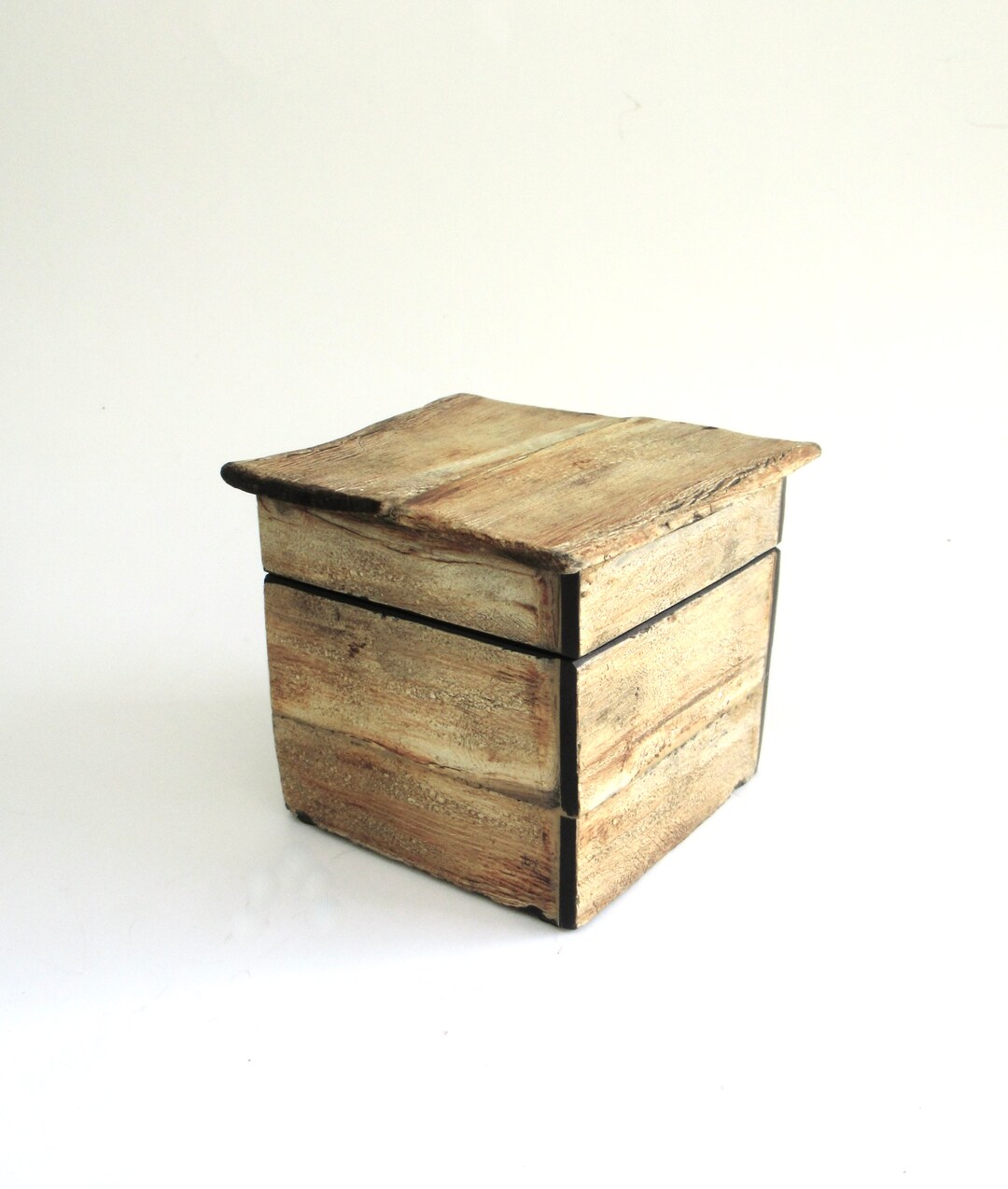 Vintage Hand Made Rustic Wooden Box ... Square Wood Box ... Artisan Box ...