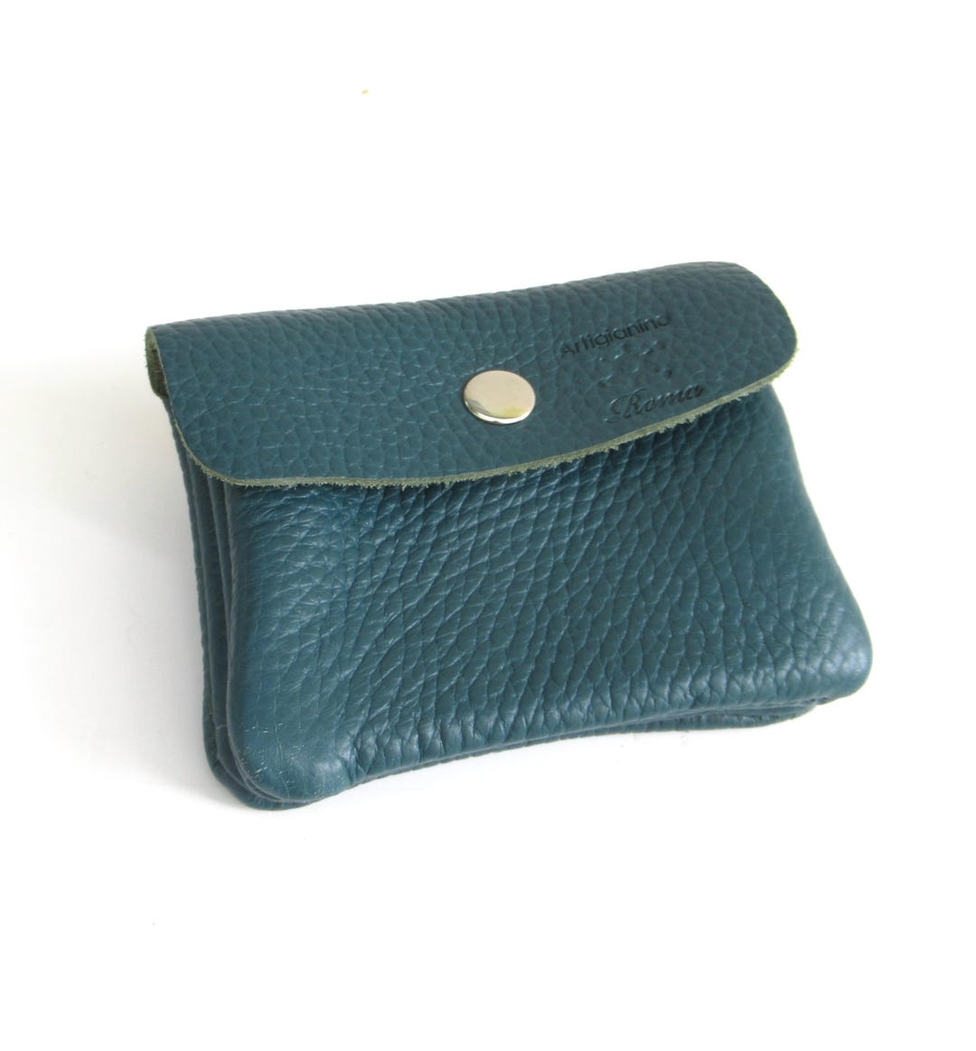 Italian Leather Compact Coin Pouch Card Holder ... Teal Green Petite ...