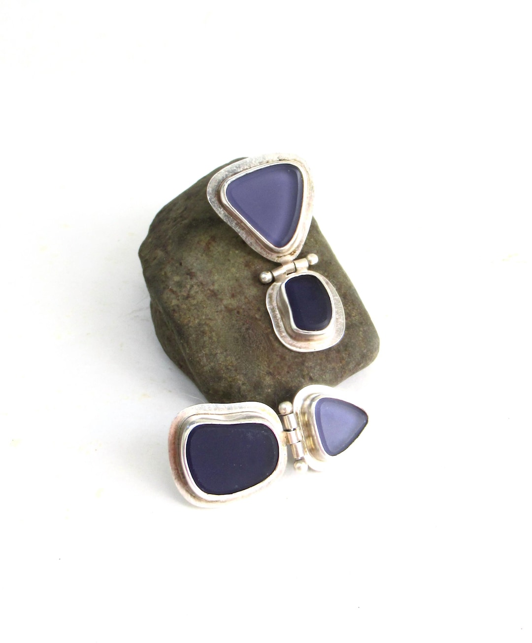 Amy Faust Sterling Silver Repurposed Glass Statement Earrings ... Bold ...