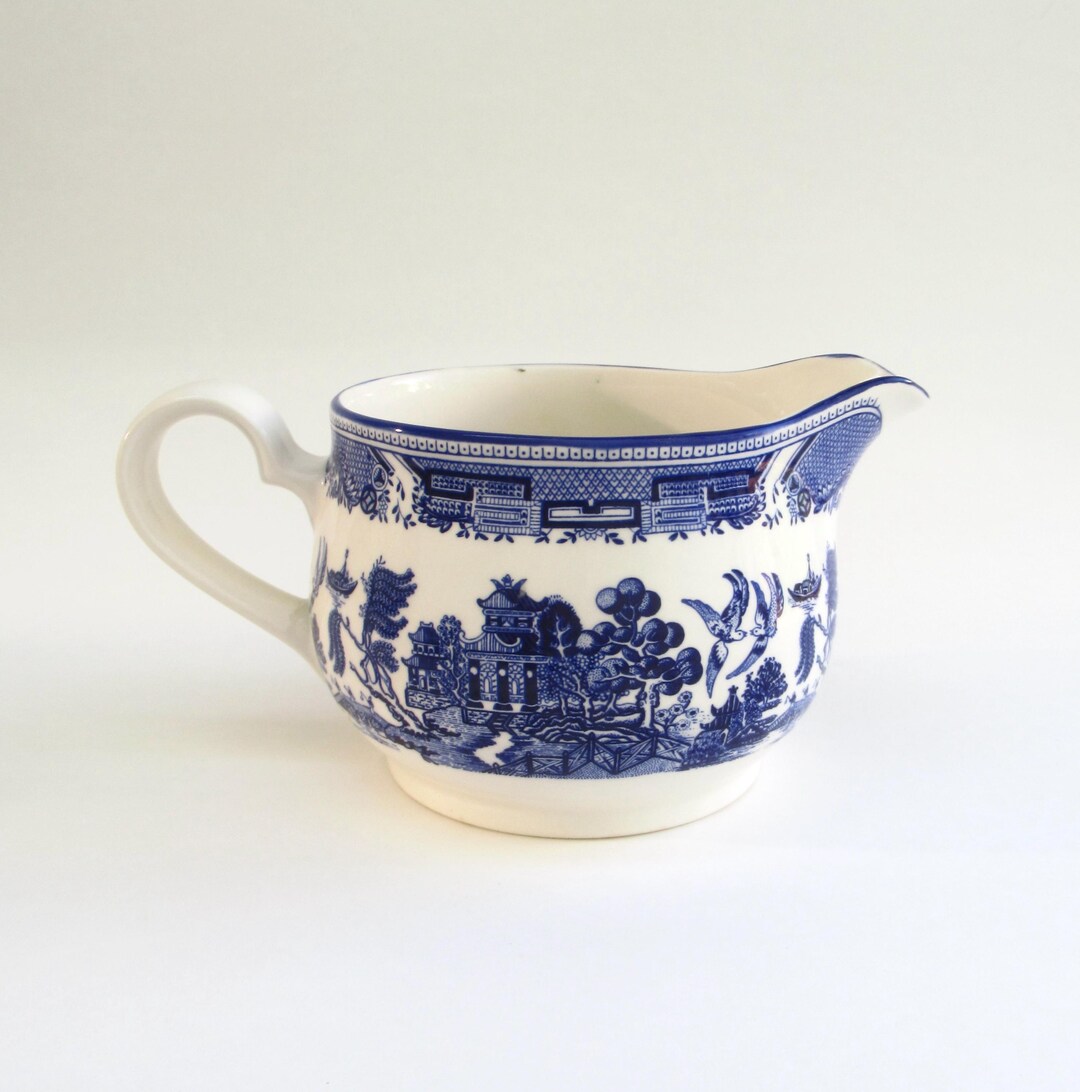 Vintage Irish Blue Willow Pottery Creamer ... Pouring Vessel ... Cobalt ...