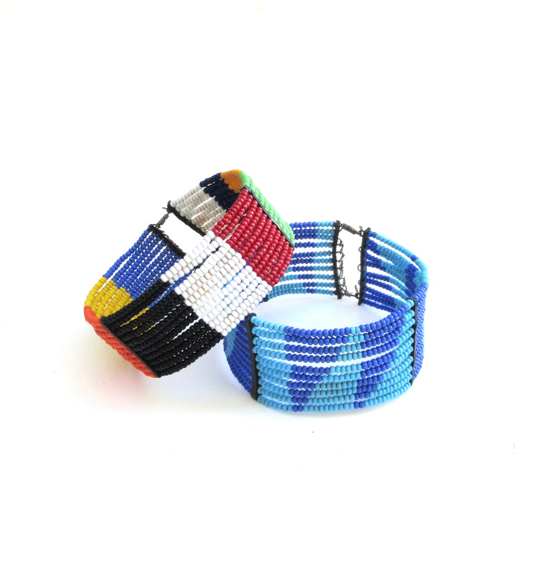Kenyan Beaded Statement Bracelets ... Two of African Maasai Bead ...