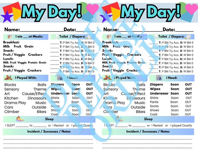 My Day Check in Sheet for Childcare, Daycare, Toddler - Etsy