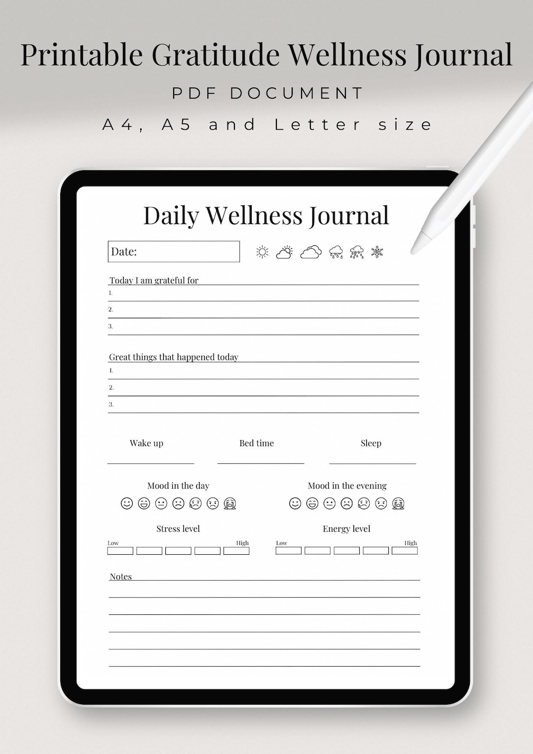 Printable Gratitude and Wellness Journal - Etsy