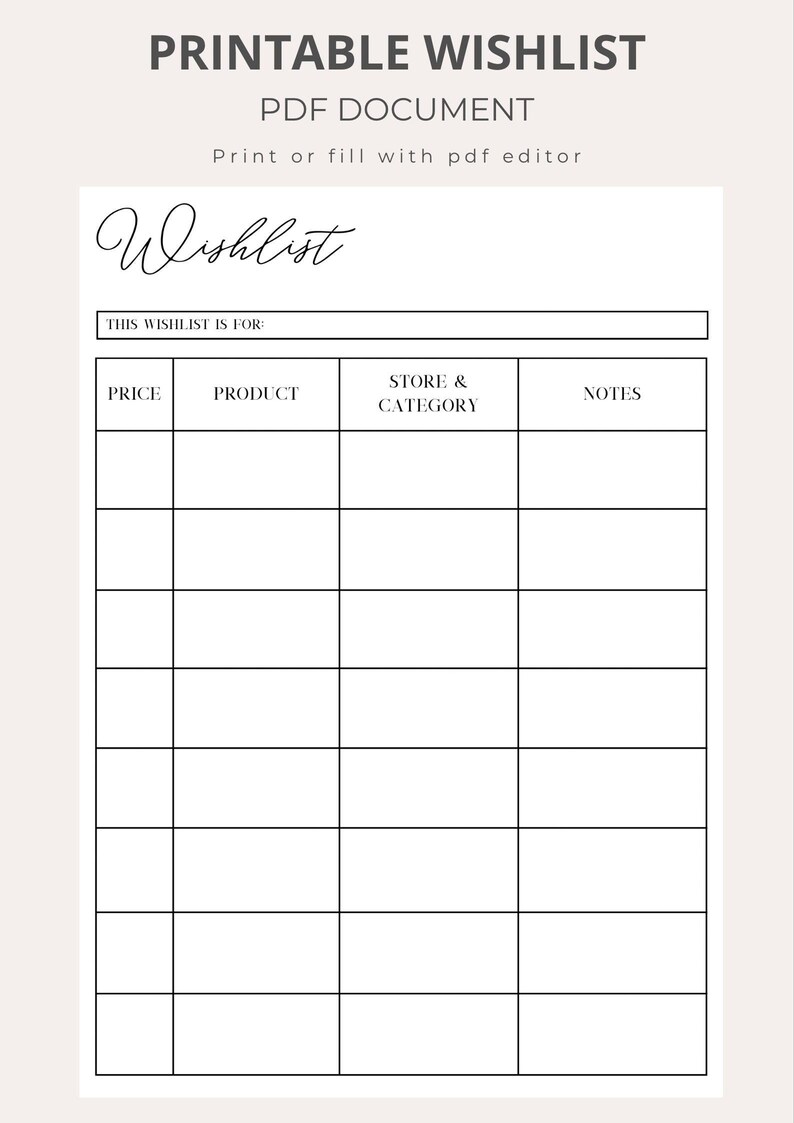 Printable Wishlist for Presents - Etsy
