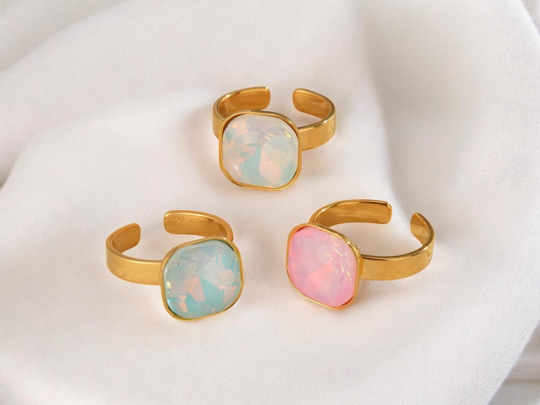 Square Stone Adjustable Stainless Steel Ring for Women - Etsy