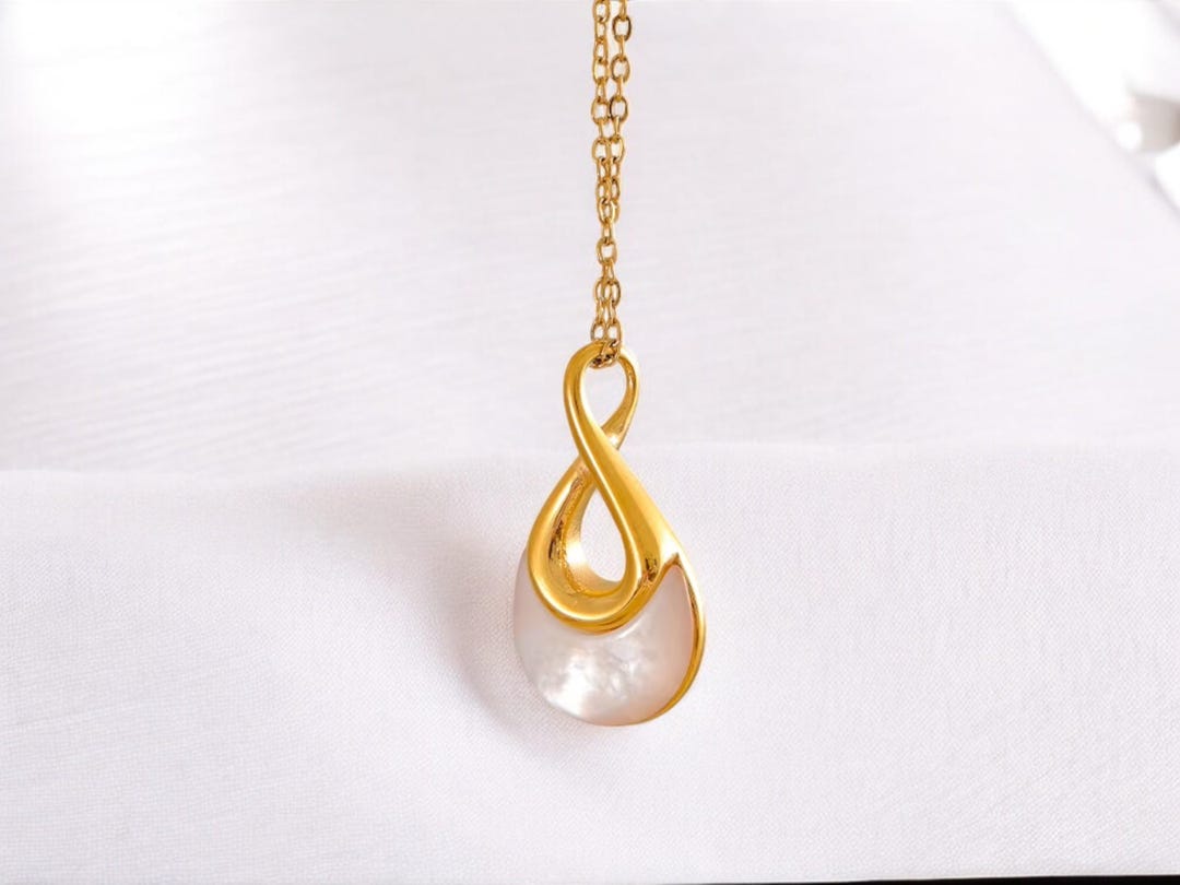 Water Drop Stone Pendant Necklace, Gold Stainless Steel Jewelry - Etsy