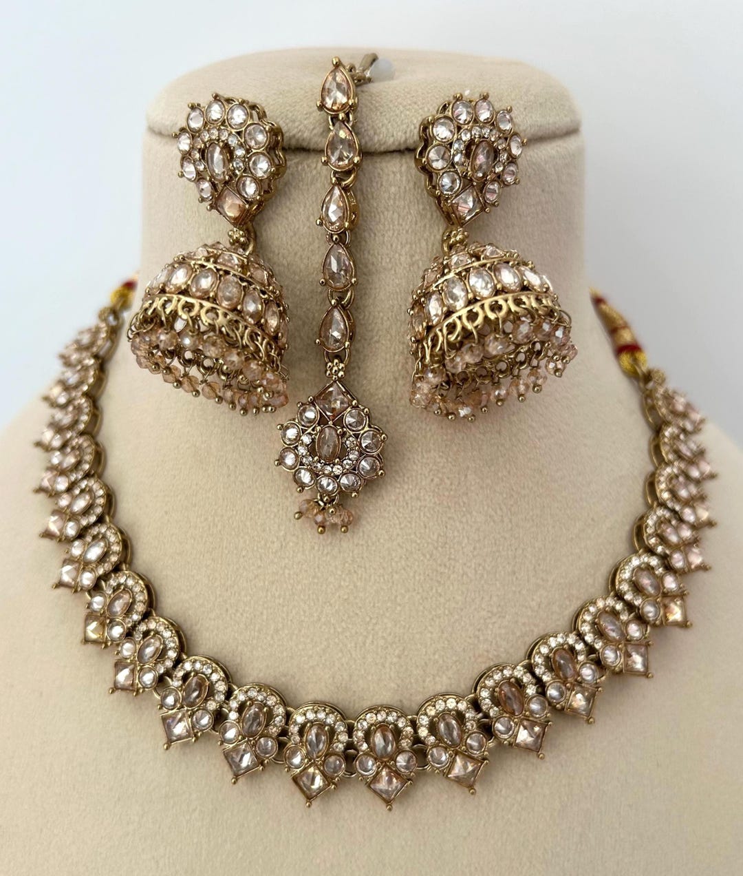 Dull Gold Baby Pink Polki Necklace: Reverse AD Indian/pakistani Jewelry ...