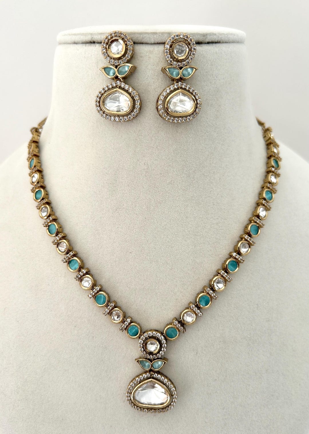 Sabyasachi Inspired Moissanite Firoza Necklace Set: Indian/pakistani ...