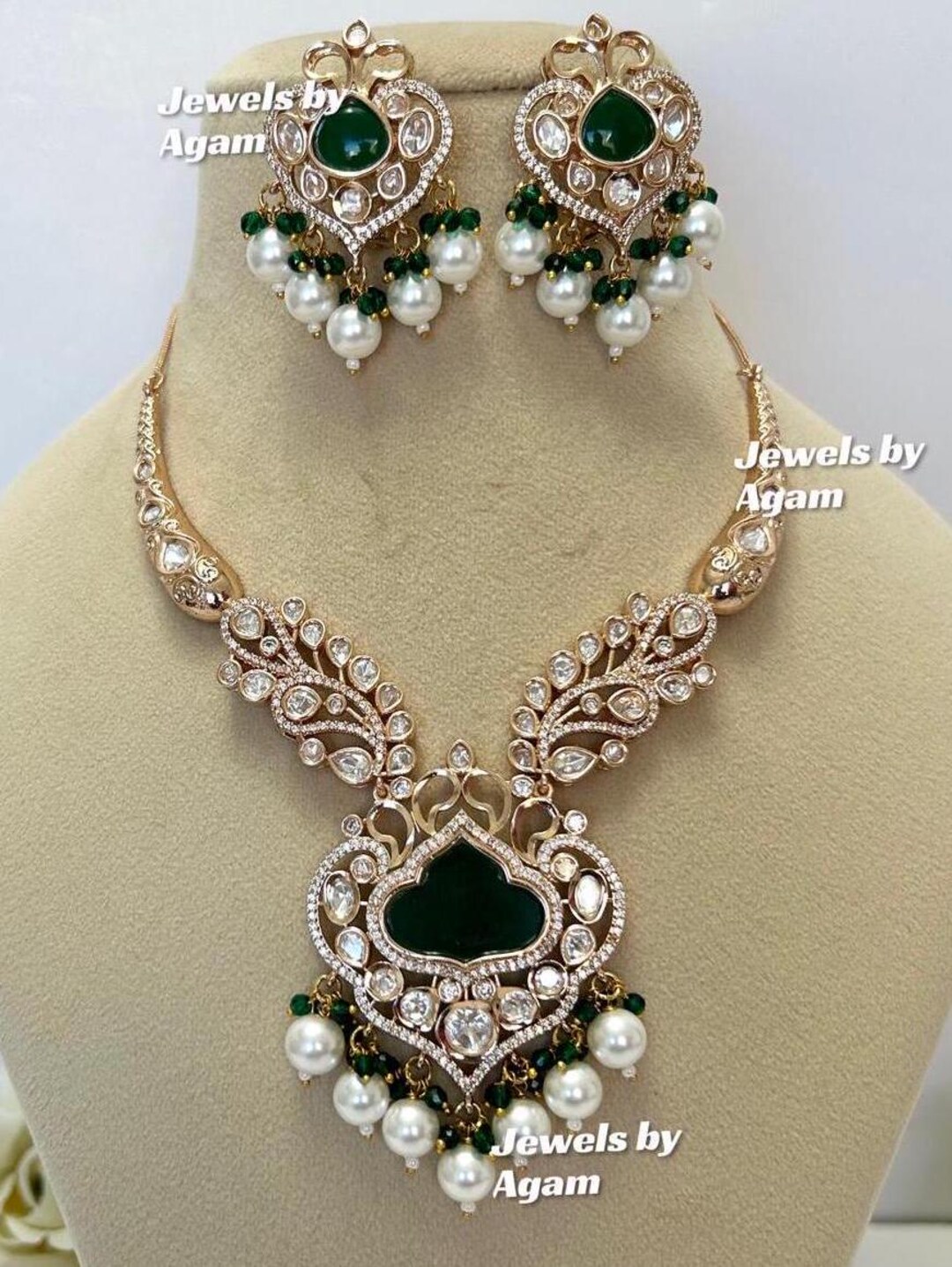 Moissanite/mozonite Kundan Emerald Necklace: Sabyasachi Celebrity ...