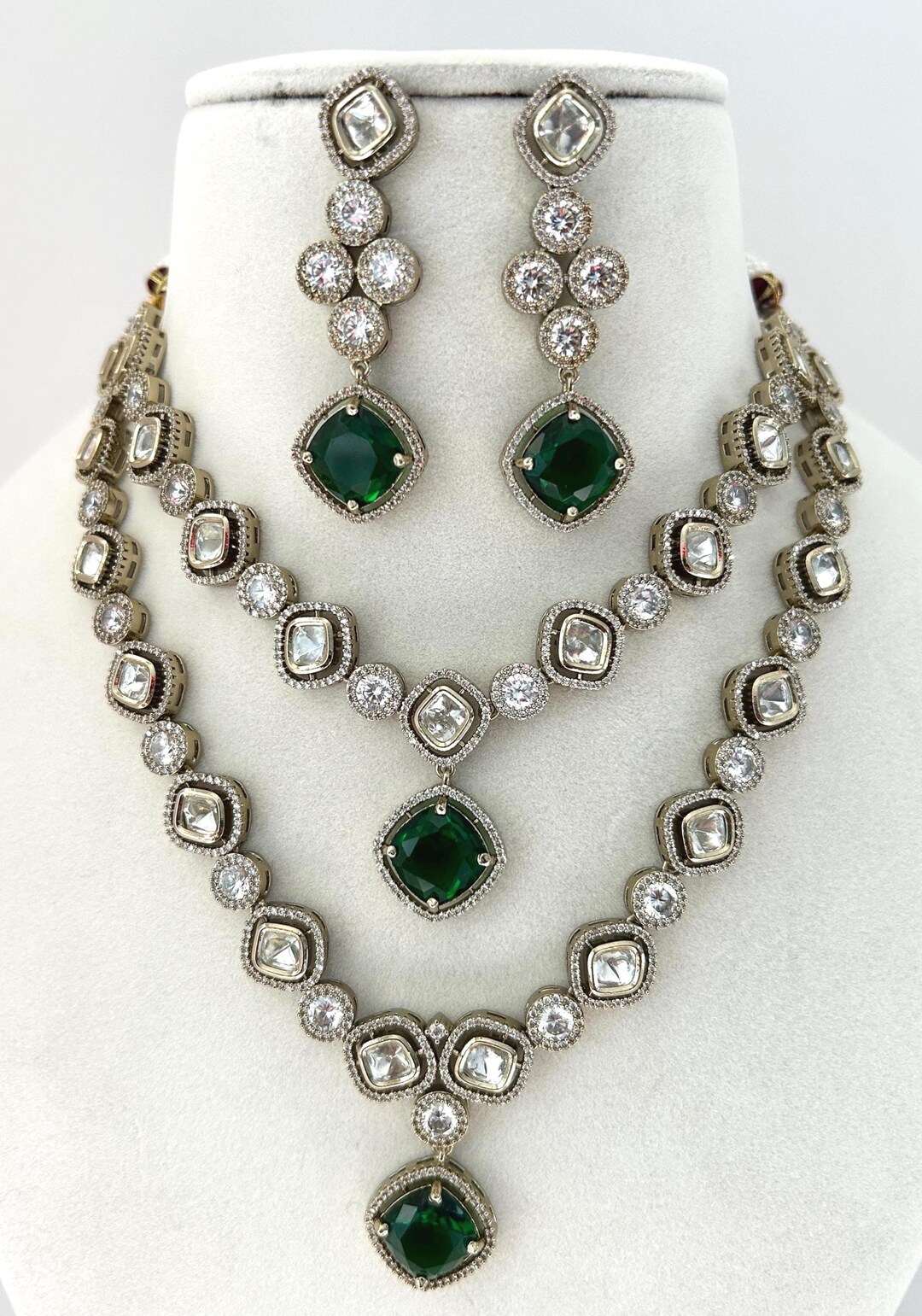 Monzonite Sabyasachi Inspired Indian Green Necklace/ Celebrity ...