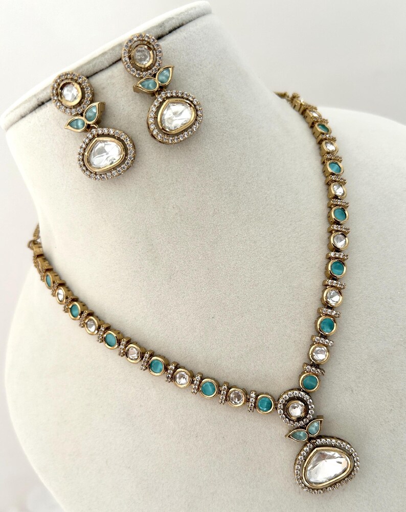 Sabyasachi Inspired Moissanite Firoza Necklace Set: Indian/pakistani ...