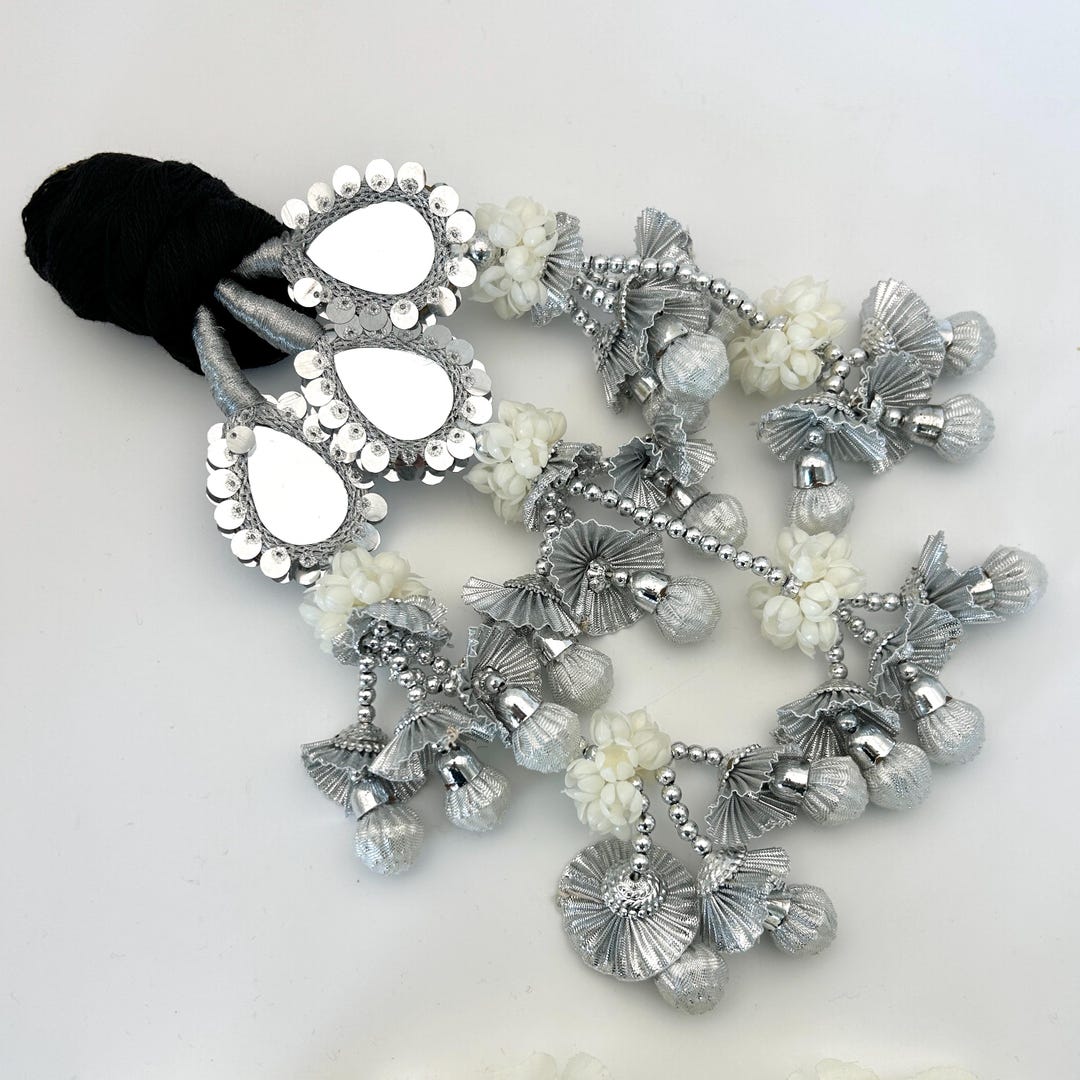 Punjabi Mirror Paranda, Silver Gota Hair Braid Accessory - Etsy UK