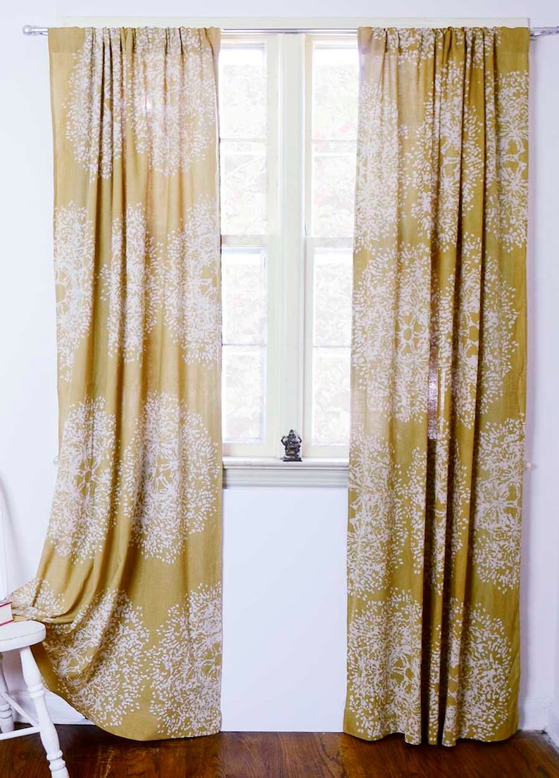 Yellow Window Curtains Window Treatment Block Print Natural - Etsy