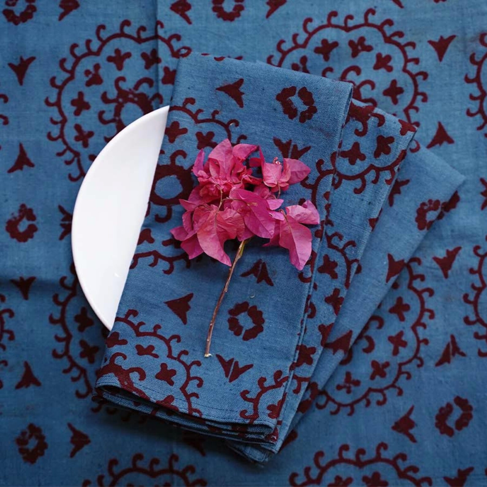 Suzani Textile Print Fabric Napkins / Indigo Plant Dye Cloth Napkins ...