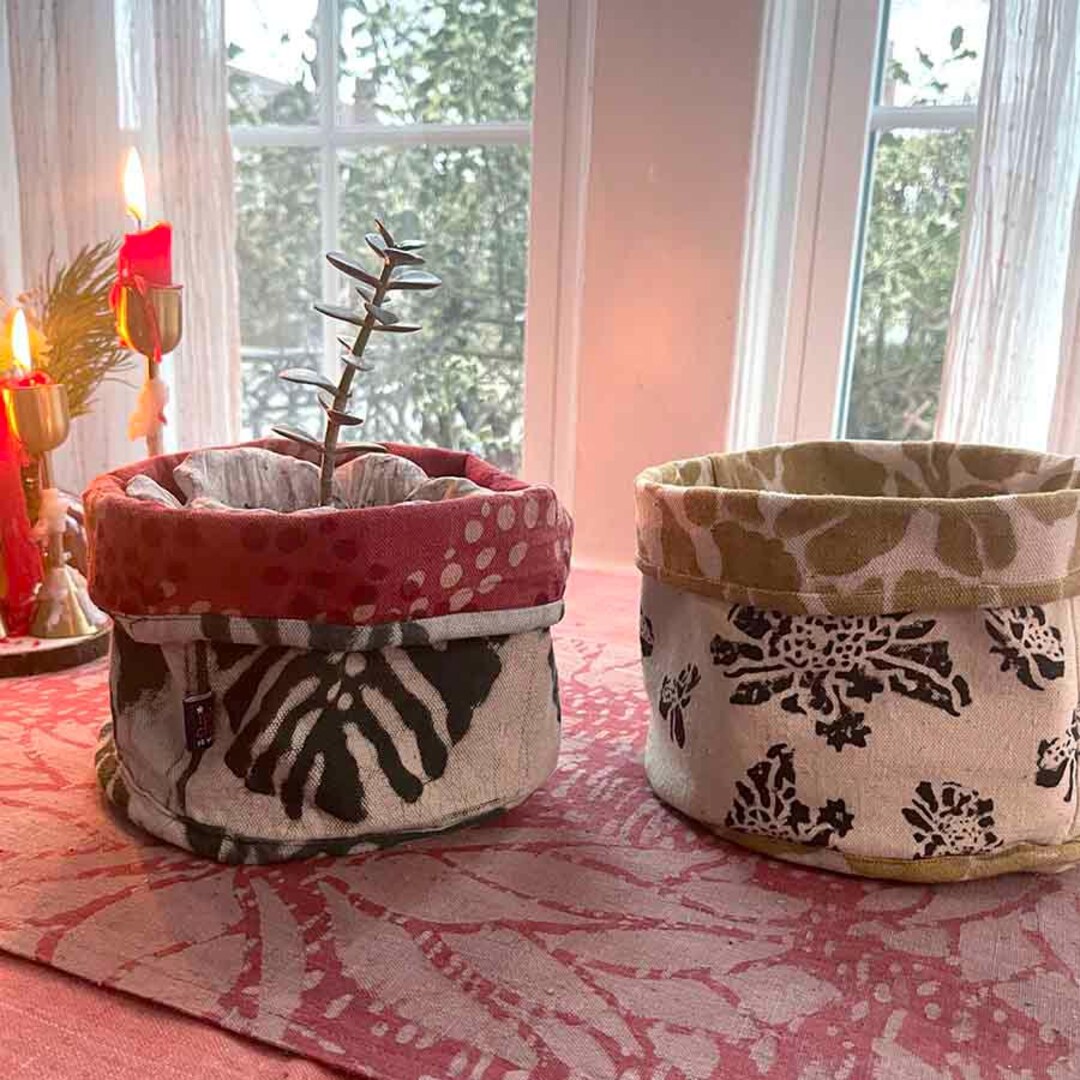 Upcycled Fabric Basket, Zero Waste Storage Bin, Reversible Planter ...