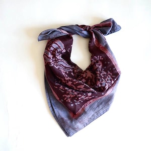 Purple Silk Cotton Bandana, Satin Head Scarf, Block Print Hair Wrap ...